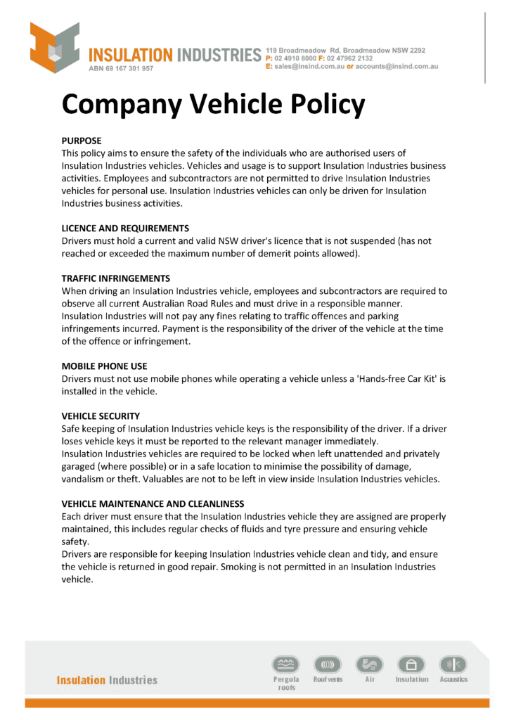 Company Vehicle Policy Insulation Industries company-vehicle-policy-insulation-industries
